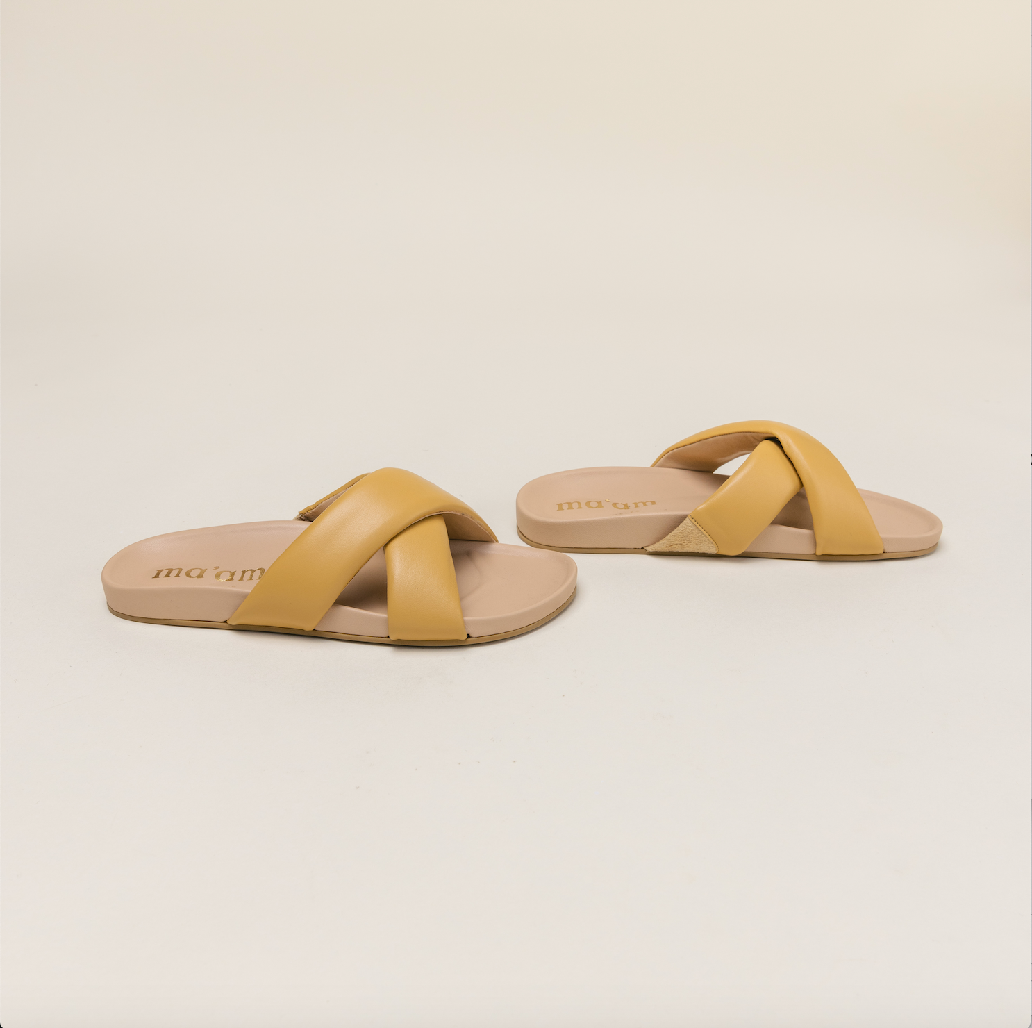 Italian Leather Slides | Mustard Flat Sandals | Ma'am Los Angeles